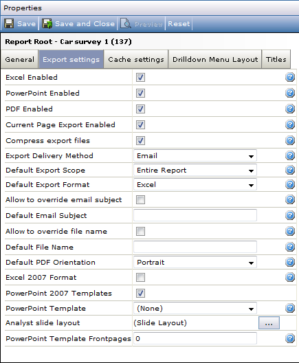 Export Settings – Reportal