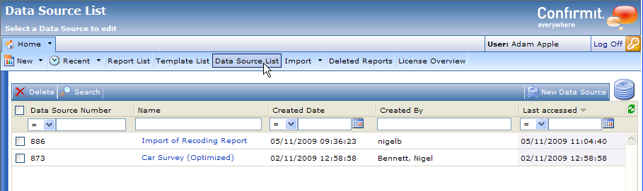 Data Source List – Reportal